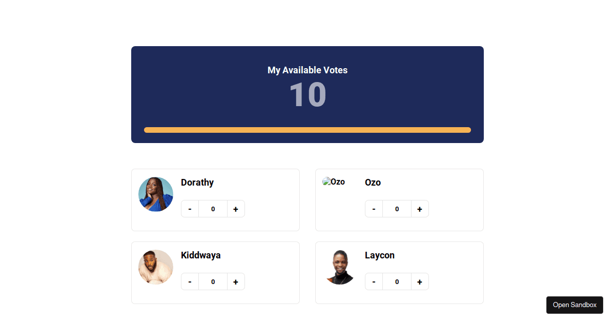 Oluwadolapor/Voting-app-using-react - Codesandbox