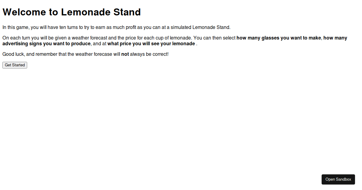 Lemonade Stand - Codesandbox