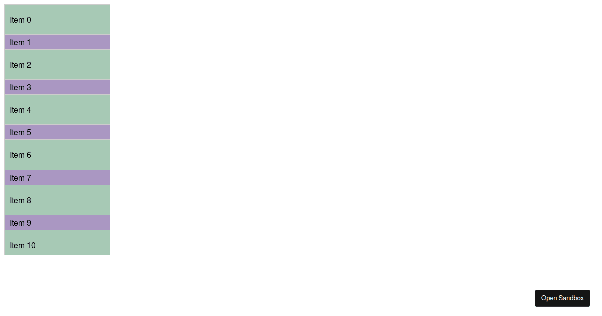 dnd-kit virtualized variable size list - Codesandbox