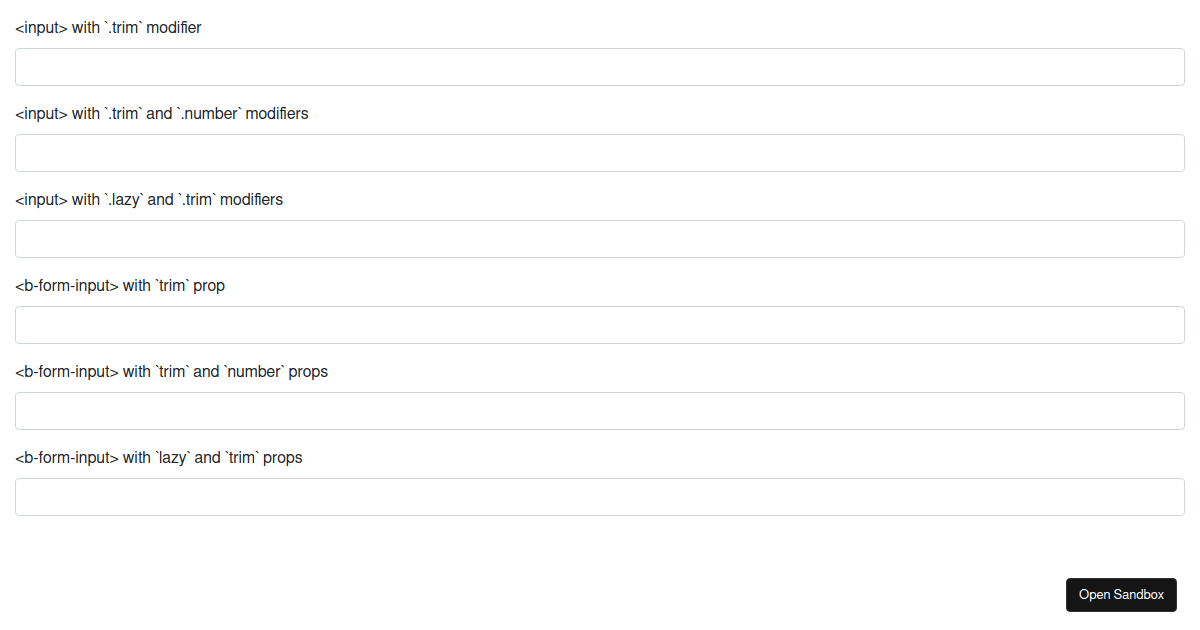 Vue.js vs BootstrapVue input handling - Codesandbox Vue.js vs BootstrapVue input handling - Codesandbox