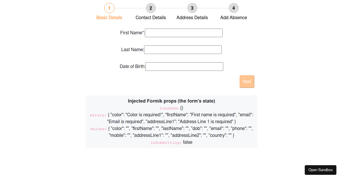 Formik Wizard Example - Codesandbox