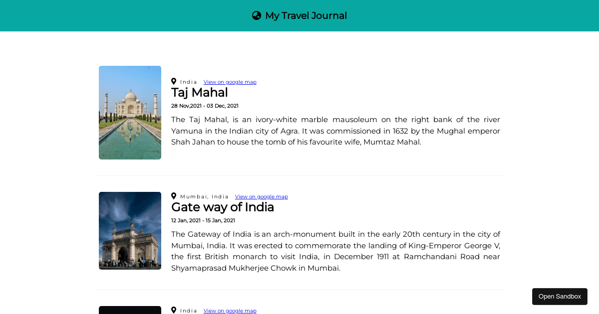 SanjayJatti/My-Travel-Journal-React-Project - Codesandbox