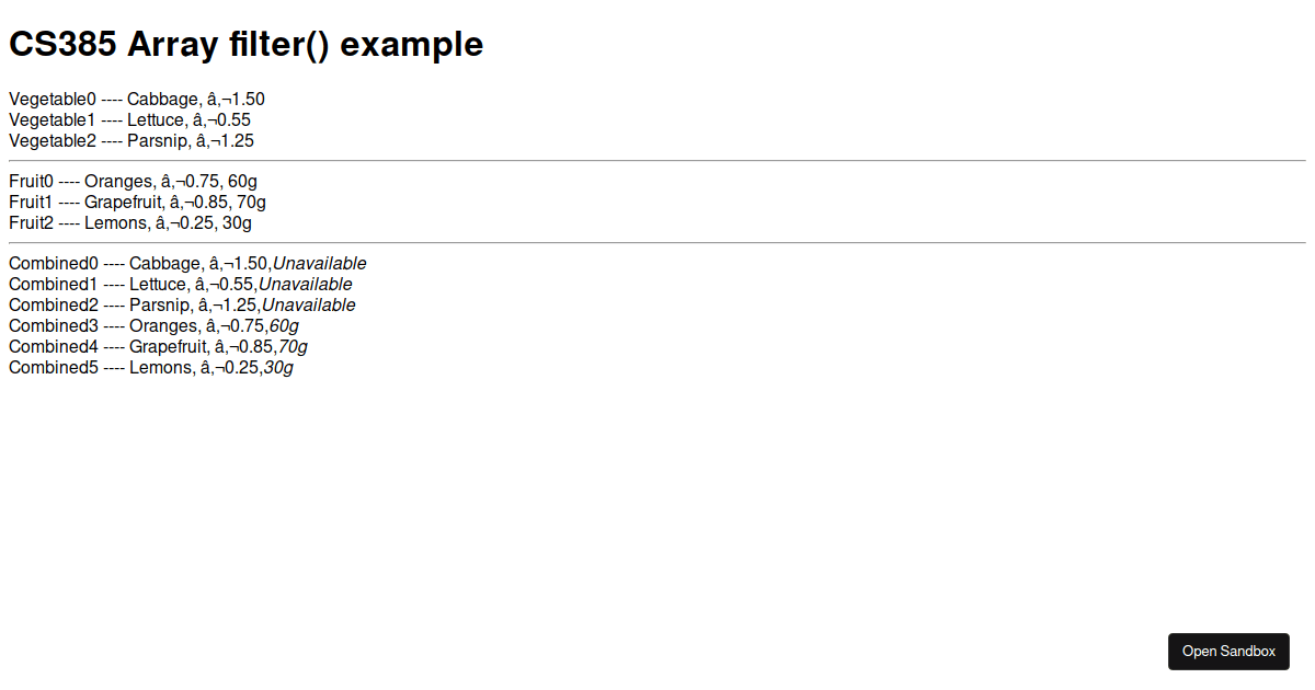 Combining Objectsarray Filter Codesandbox