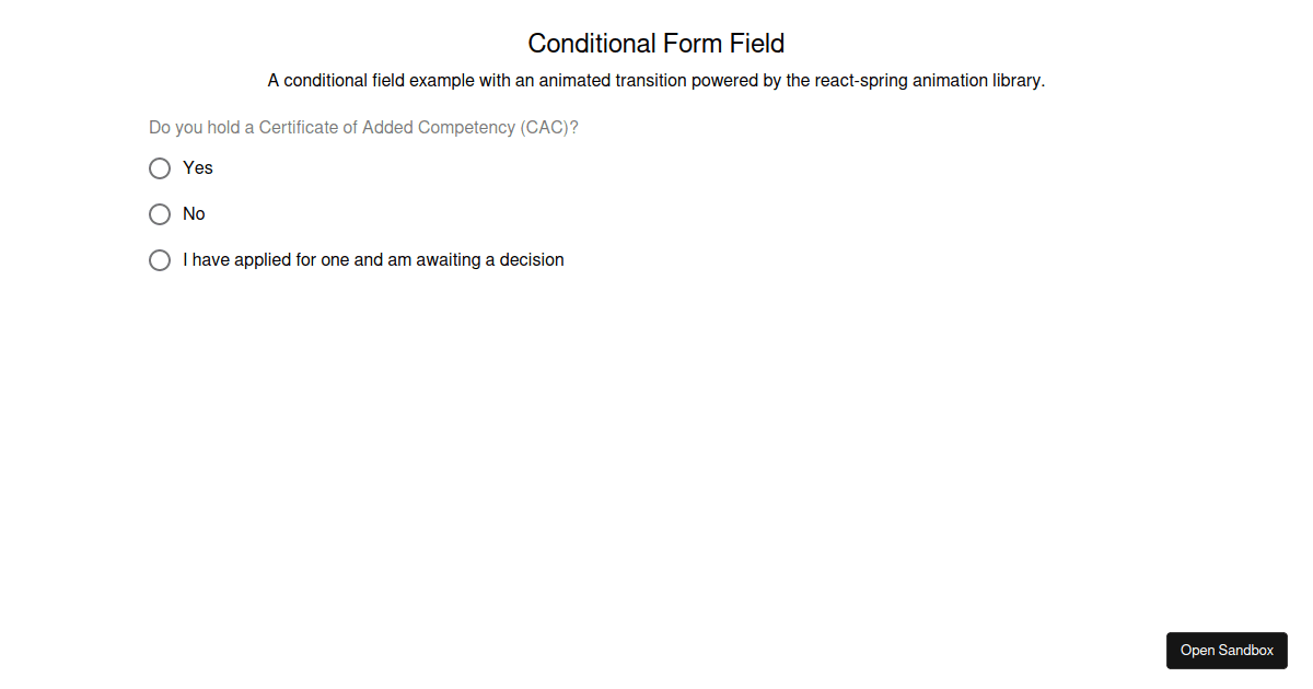 Material Ui Conditional Field React Spring Transition Codesandbox