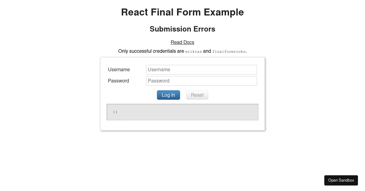React Final Form - Submission Errors - Codesandbox