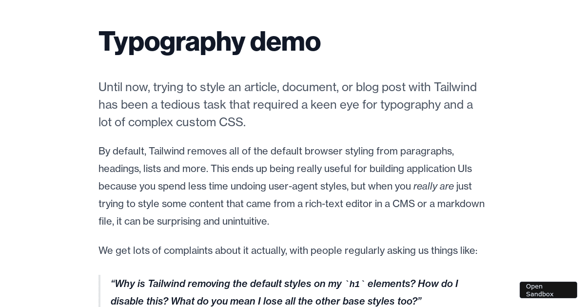 Tailwind prose NAS demo - Codesandbox