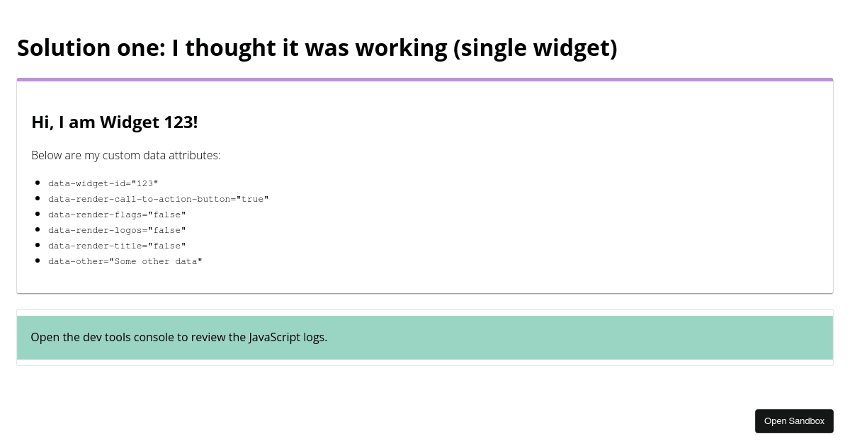Solution one: I thought it was working (single widget) 🎉 (with first ...