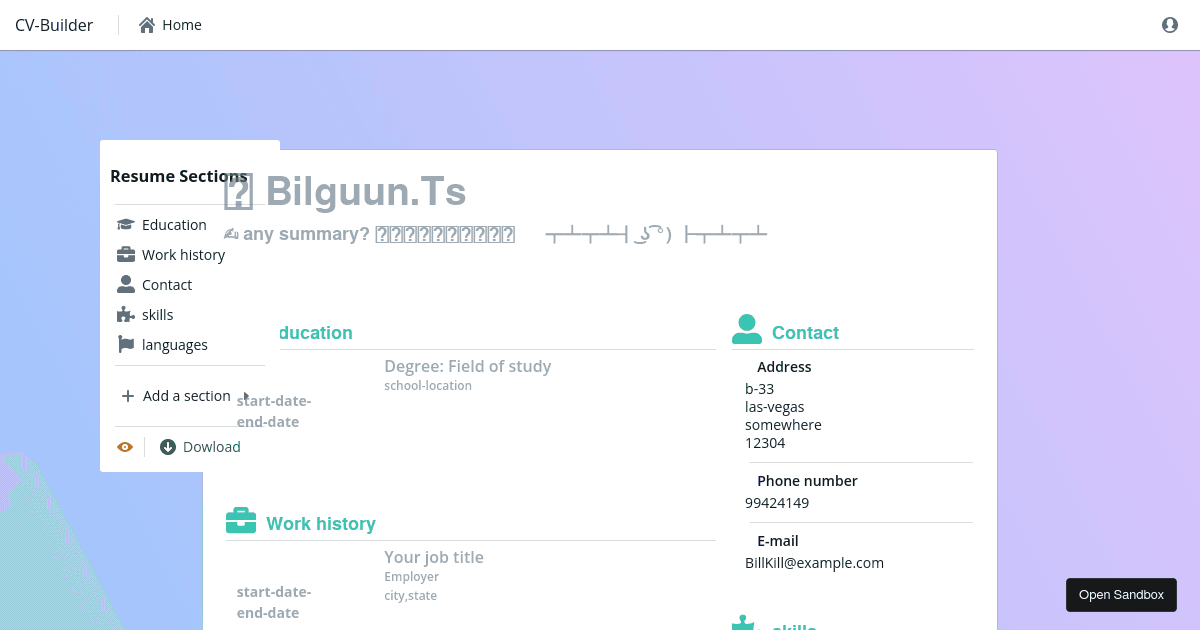 cv-builder - Codesandbox