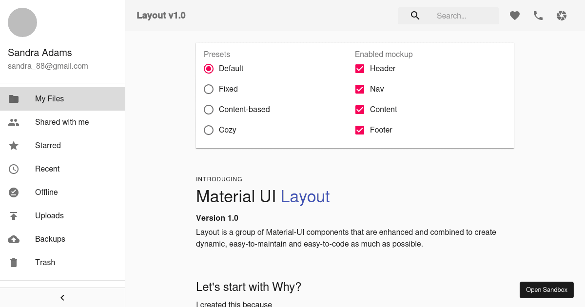 Material-UI Layout (v1.0) - Codesandbox