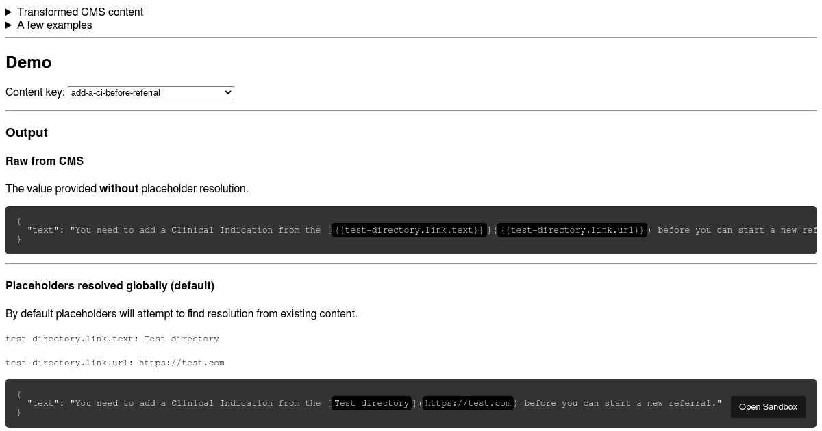 CMS content POC - Codesandbox