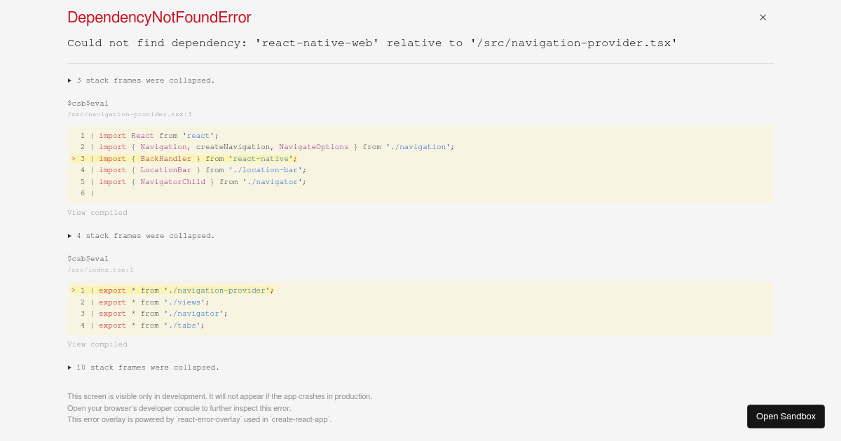 React Navigation Library Codesandbox