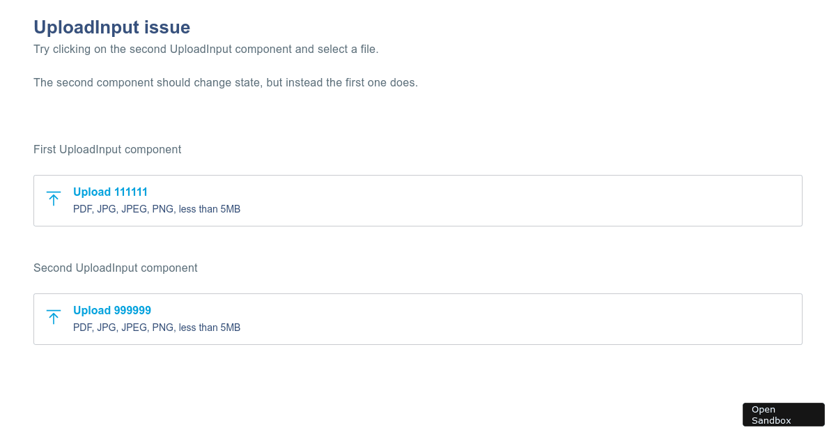 UploadInput Issue - Codesandbox