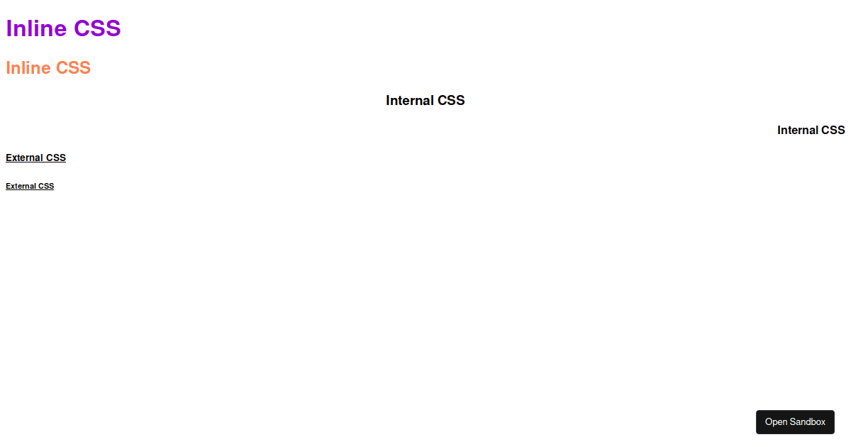 Inline/Internal/External CSS - Codesandbox Inline/Internal/External CSS - Codesandbox
