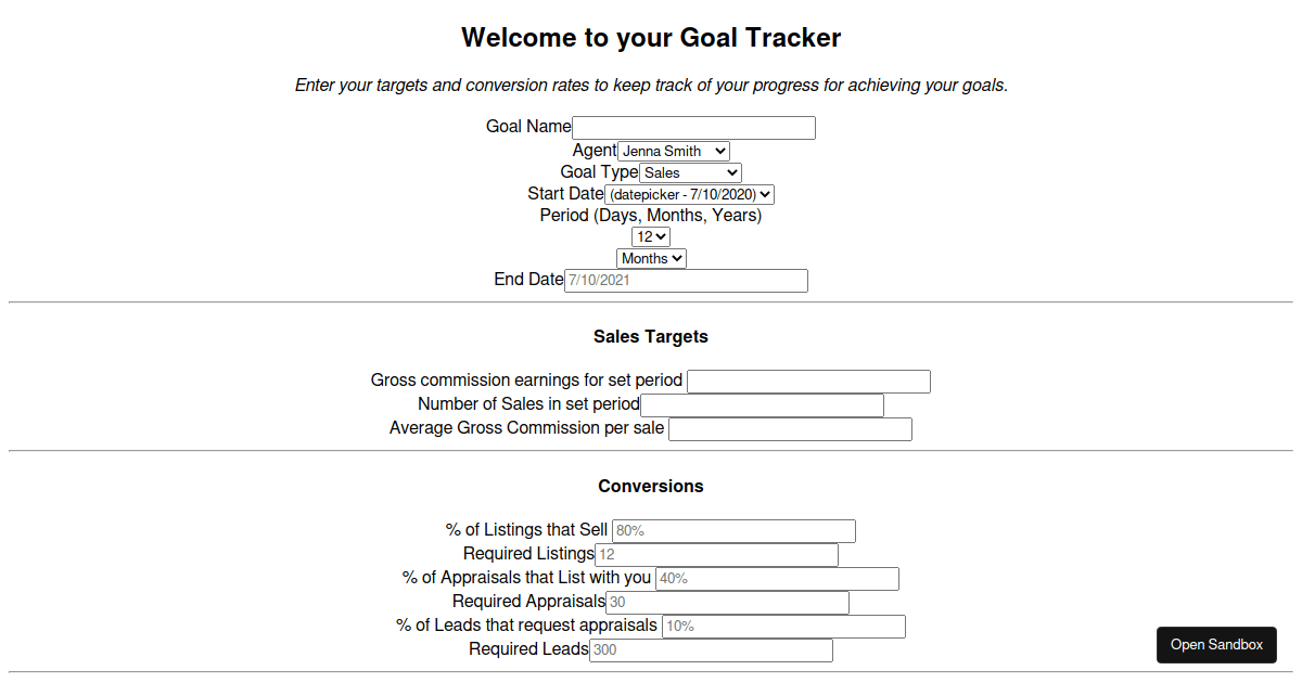 Goal Tracker React Codesandbox