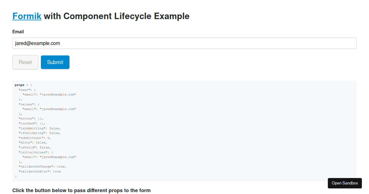 Formik Component Lifecycle Events Example - Codesandbox