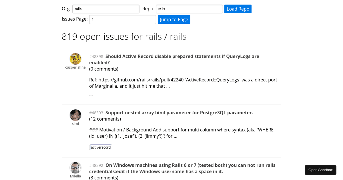 rsk-github-issues-example - Codesandbox