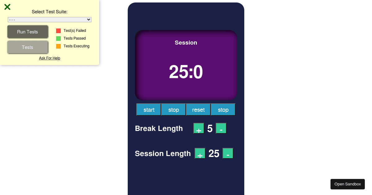 25 session timer (forked) - Codesandbox