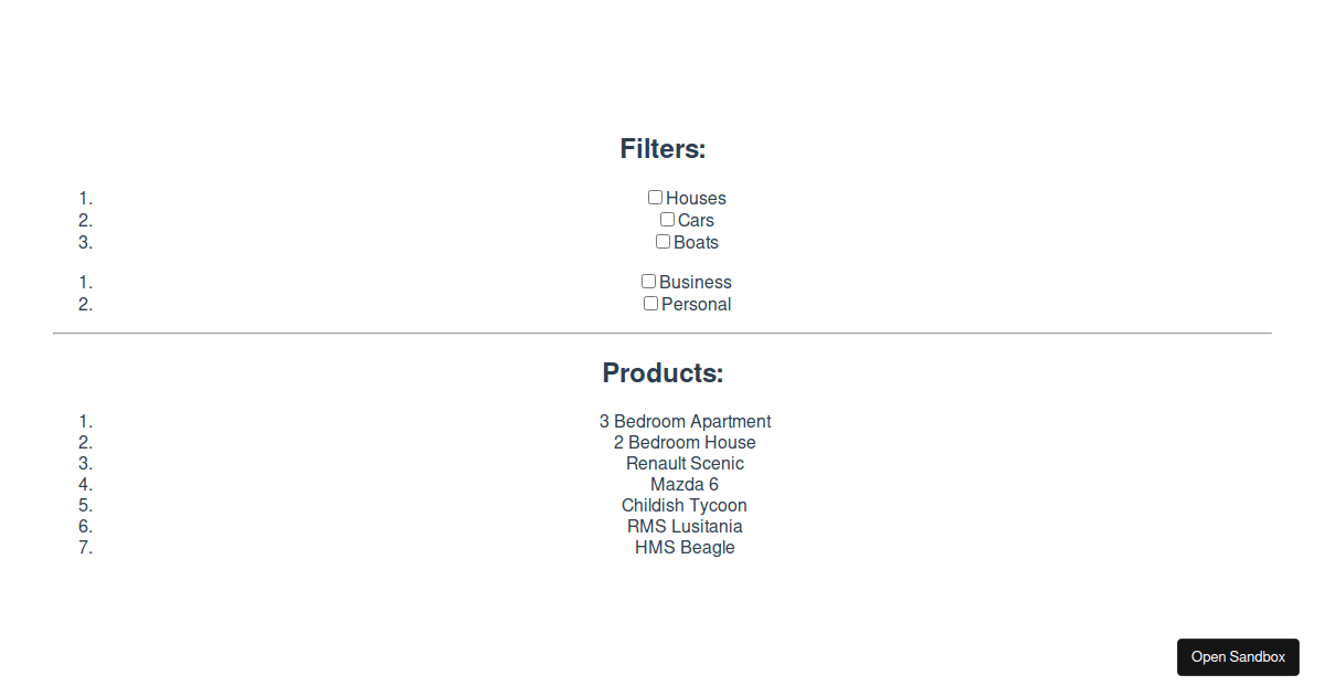 Self Contained Data Filter By Checkbox Codesandbox