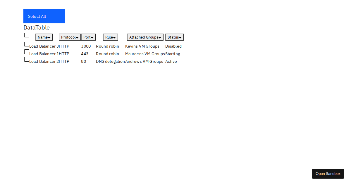 DataTable - Select All - Codesandbox
