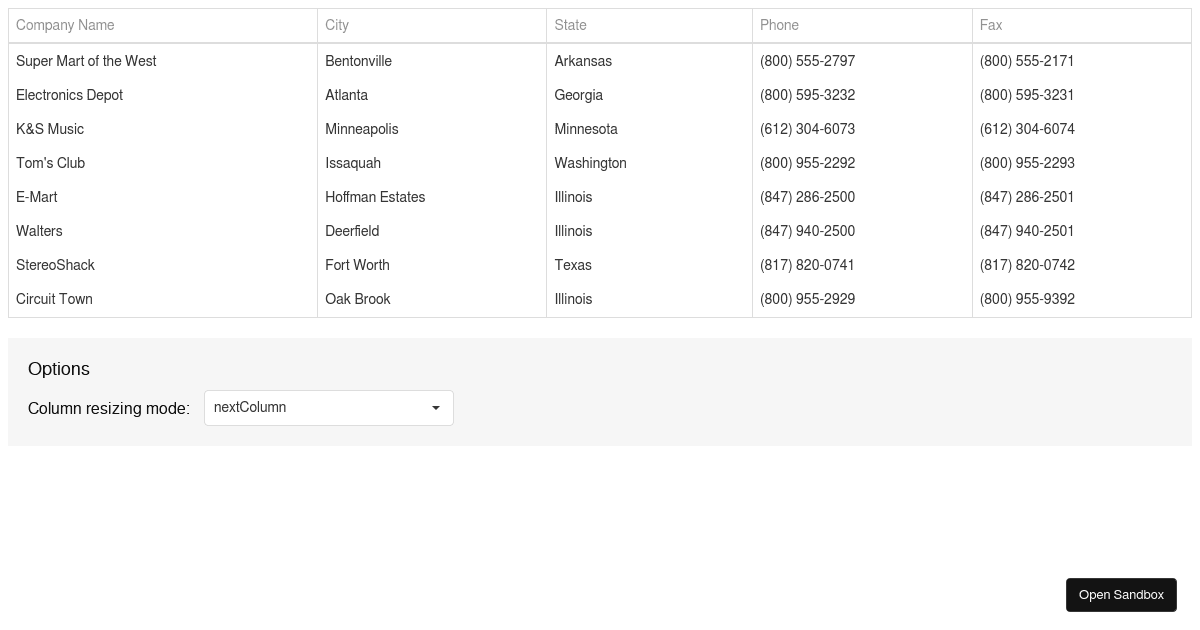 Column Resizing - DevExtreme Data Grid - Codesandbox