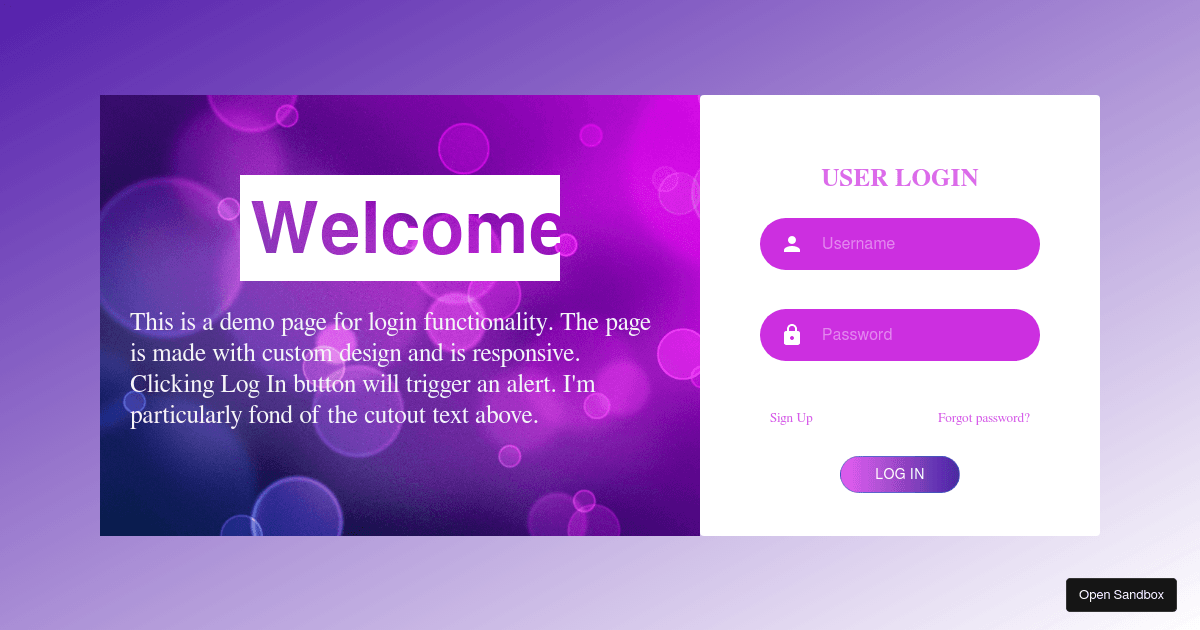 login page - Codesandbox