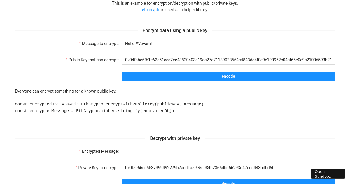 Encryption And Decryption Of Data Using Publicprivate Keys Forked Codesandbox
