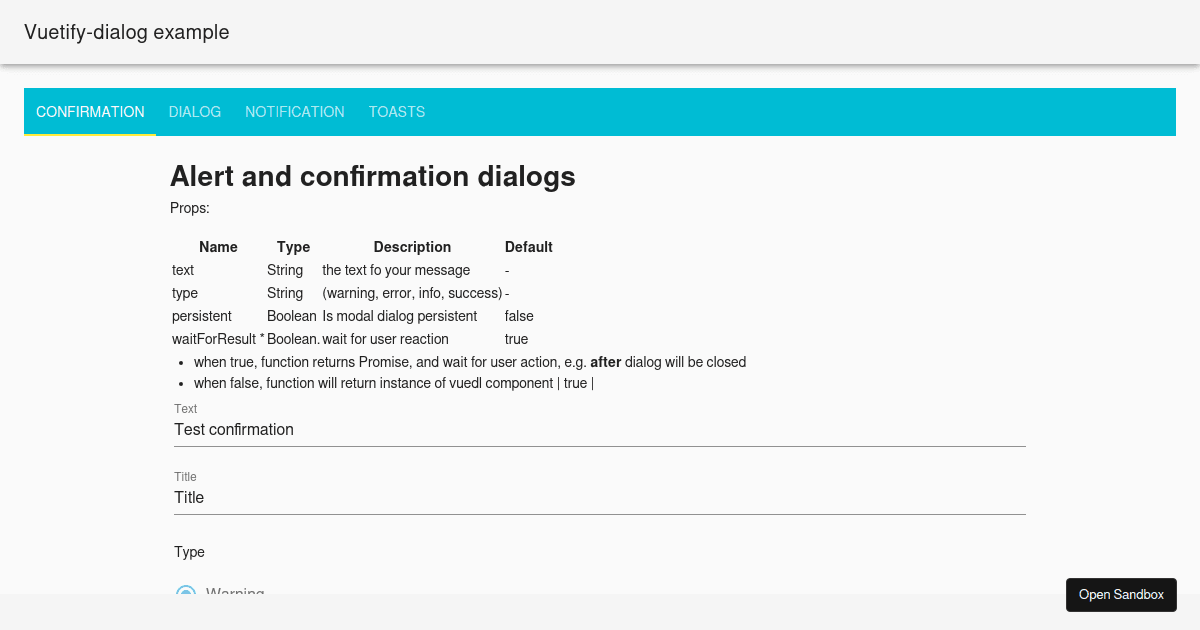 vuetify-dialog-example - Codesandbox