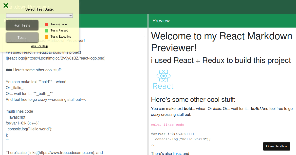 markdownpreviewer - Codesandbox