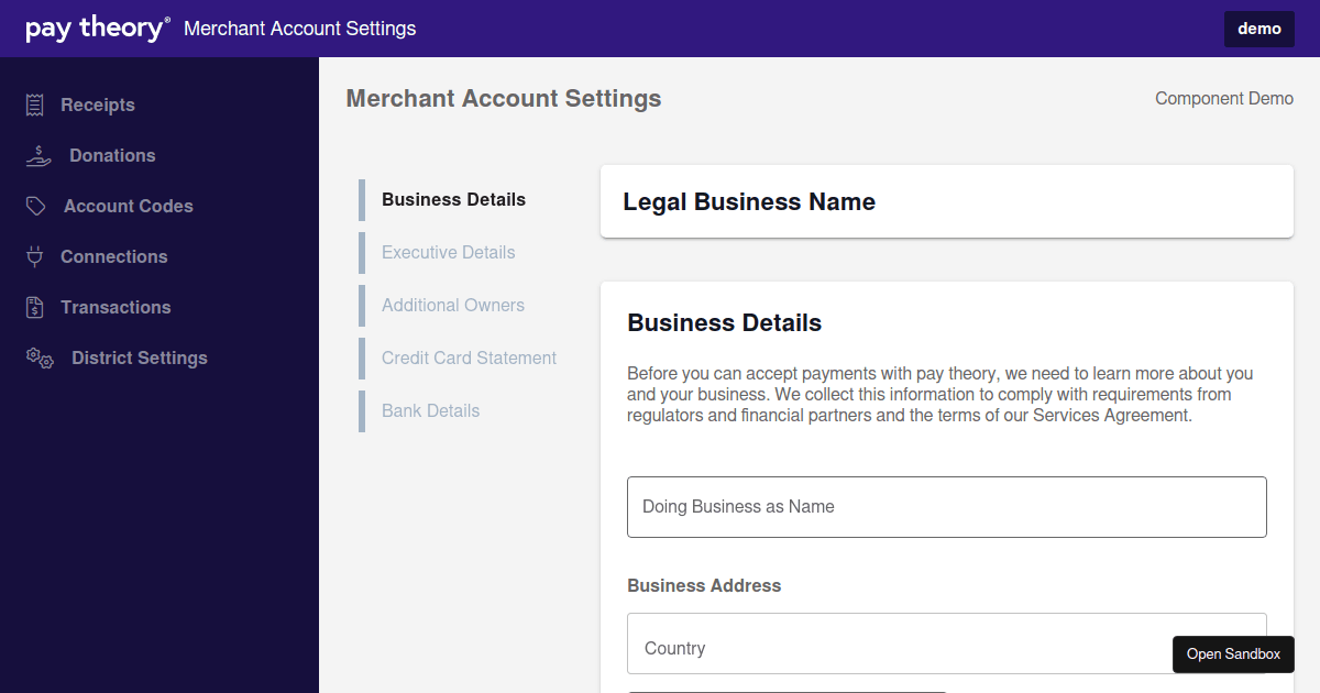 Merchant Account Settings - Aron (forked) - Codesandbox