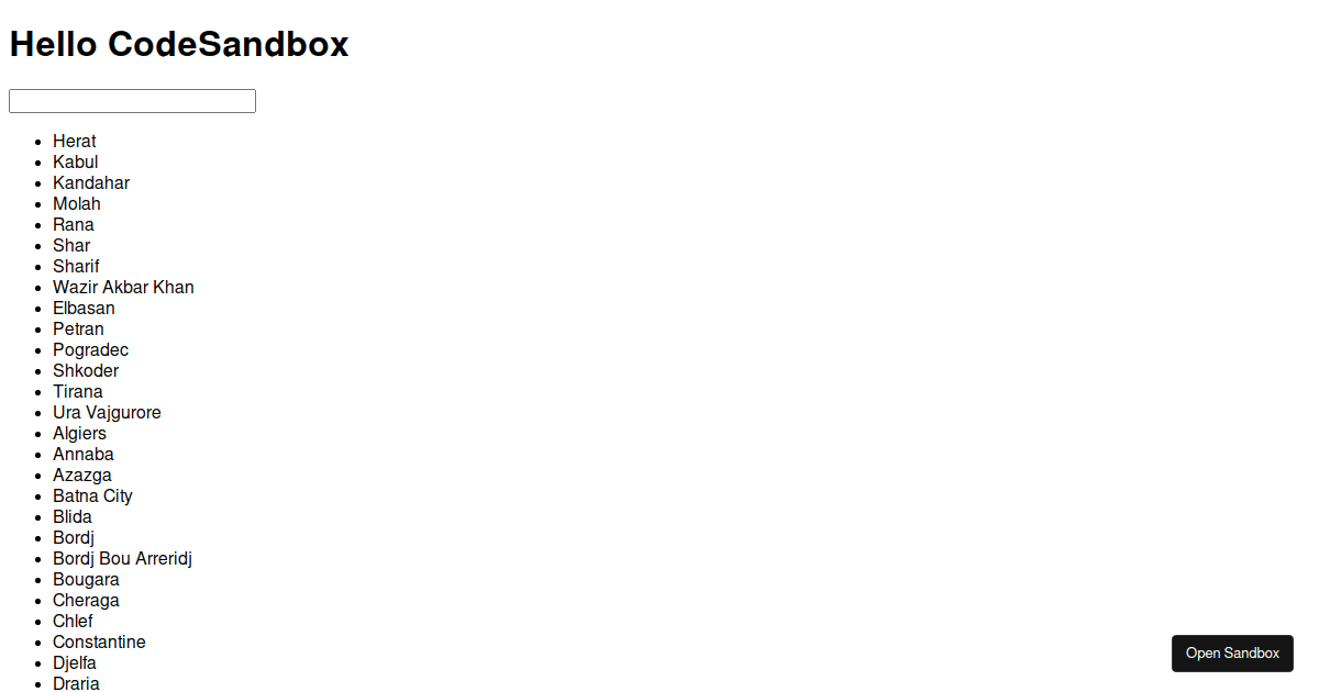 react-fuzzy-search0cities - Codesandbox