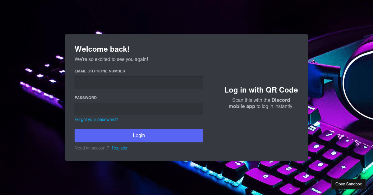 Vins2106/Discord-Login-Page - Codesandbox