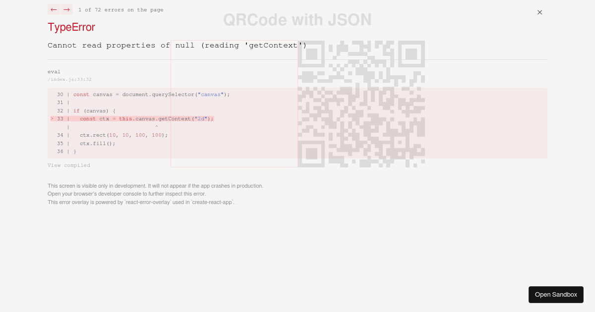 Generate QRCode with JSON data - Codesandbox