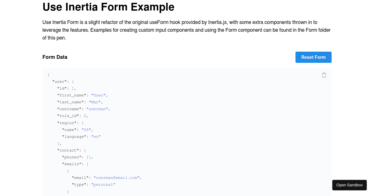 useInertiaForm Examples (forked) - Codesandbox