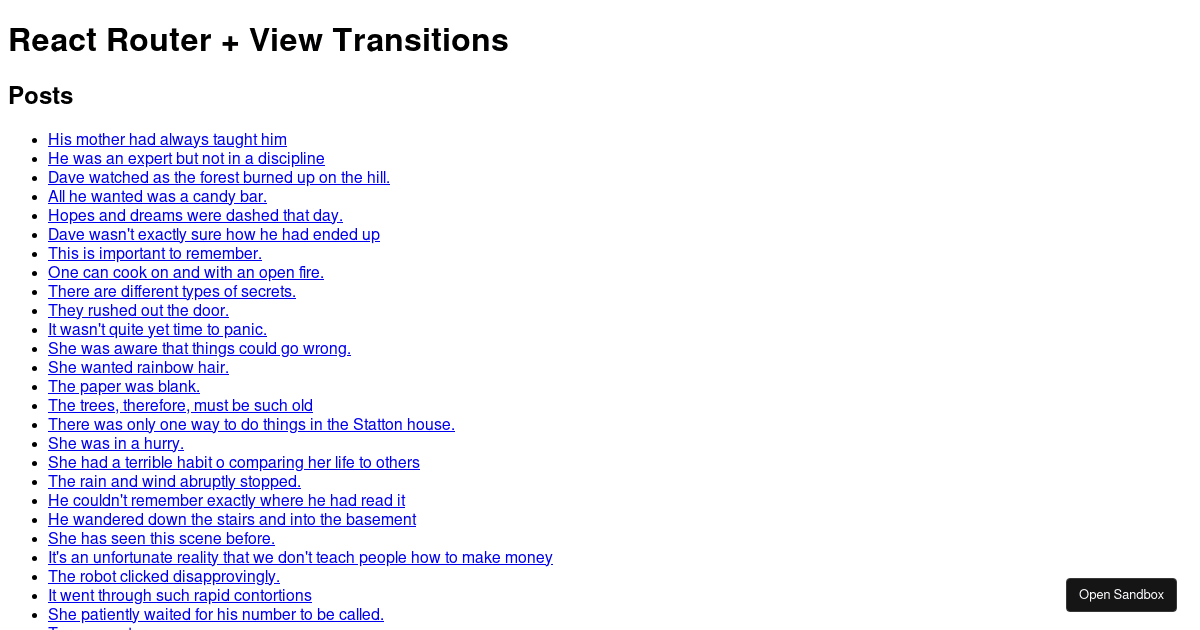 react-router-view-transitions (forked) - Codesandbox react-router-view-transitions (forked) - Codesandbox