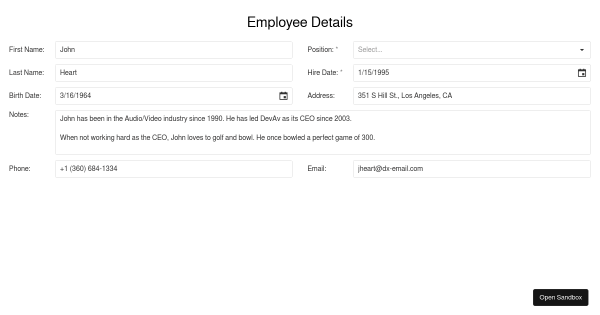 Form - Item template in React - Codesandbox