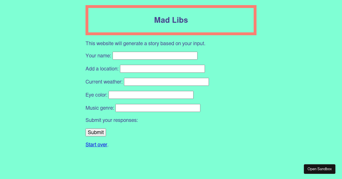 Mad Libs Version 1 - Codesandbox