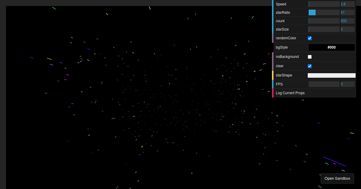 starfield-react example (forked) - Codesandbox
