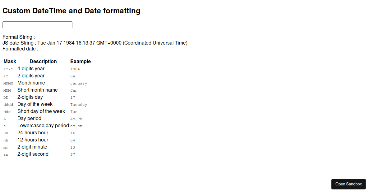 Custom Formatting Datetime Codesandbox