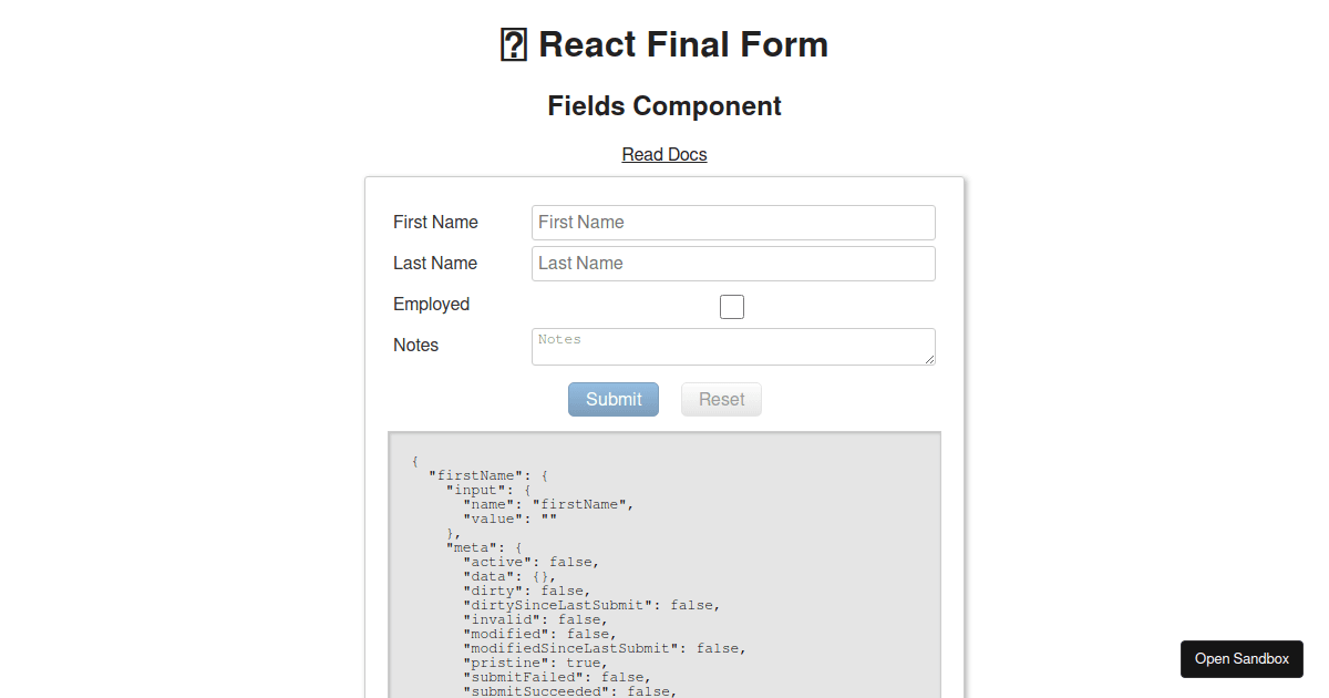 🏁React Final Form: Fields Component - Codesandbox