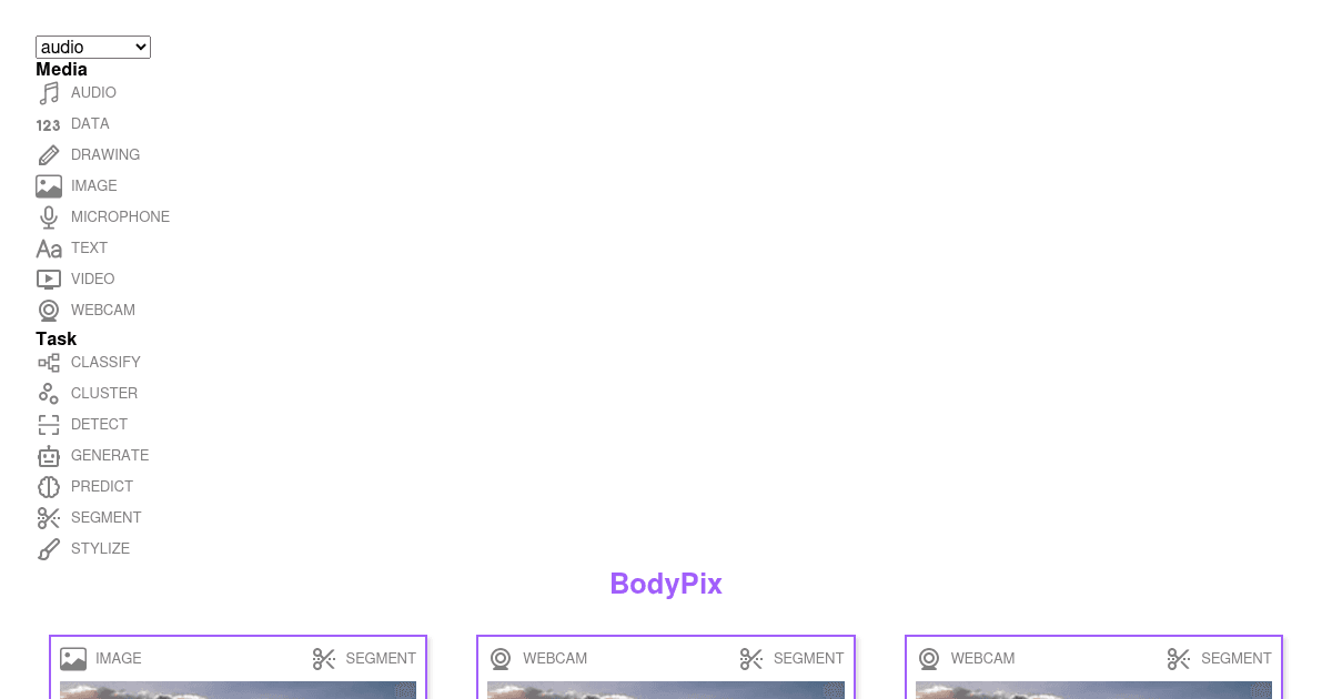ml5 examples w/ task and media icons - Codesandbox
