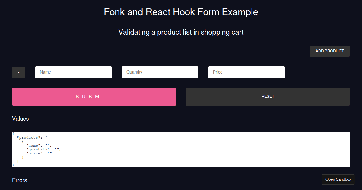 Fonk React Hook Form Array Validation Codesandbox