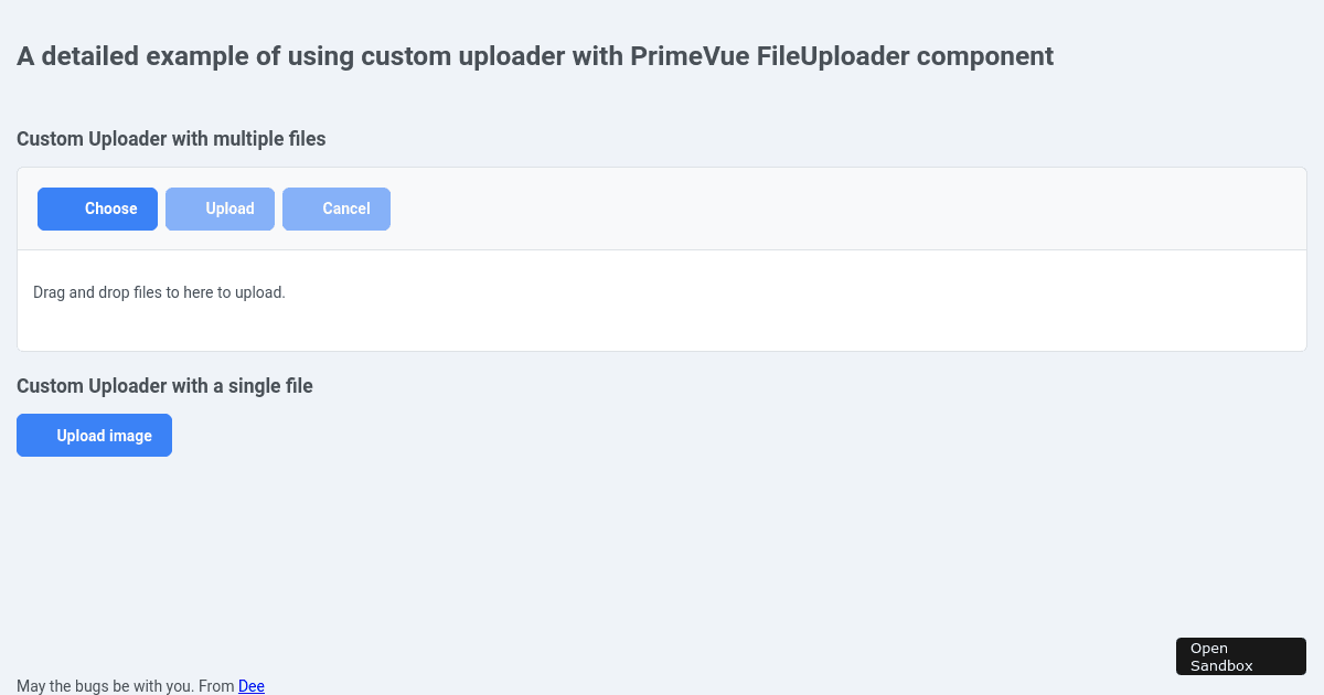 Primevue Fileuploader Custom Codesandbox