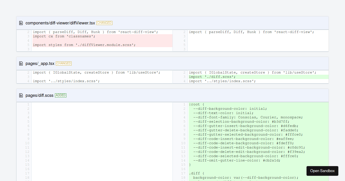 Diff2Html - Codesandbox
