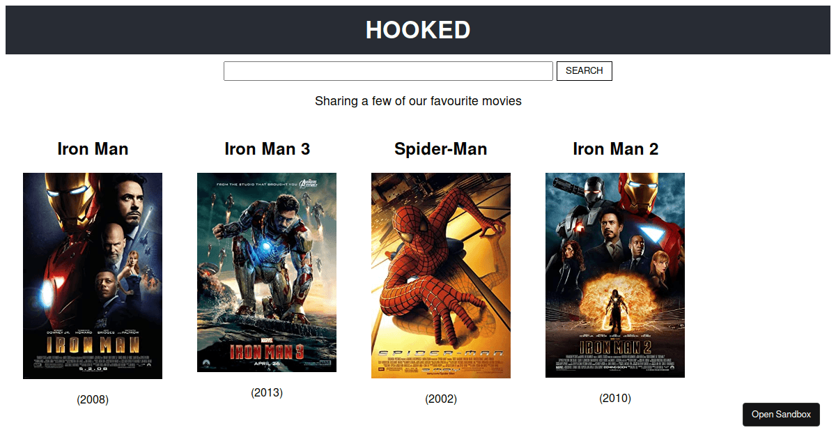 Movie search app using React Hooks - Codesandbox Movie search app using React Hooks - Codesandbox