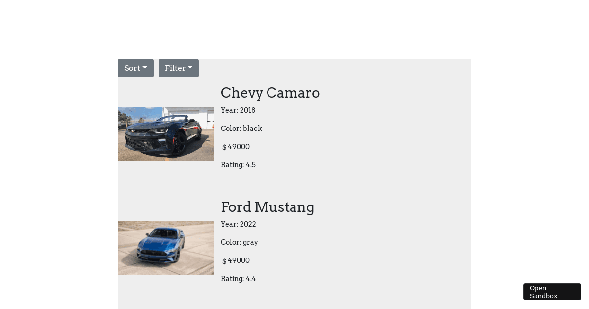 Sorting and filtering results - Codesandbox Sorting and filtering results - Codesandbox