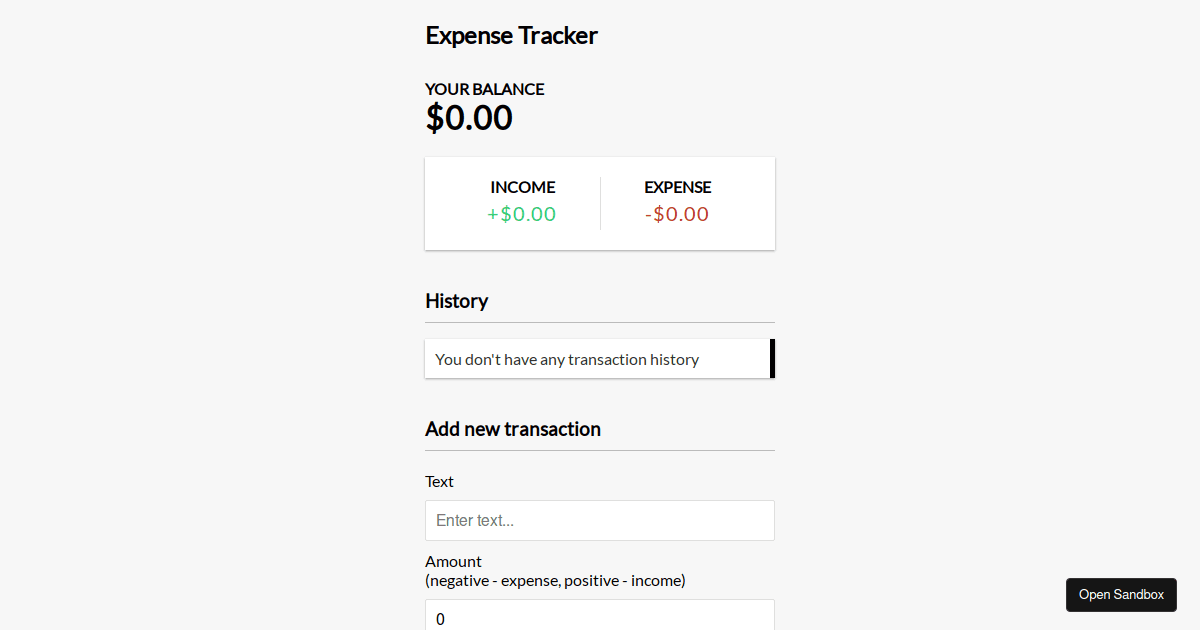 React Expense Tracker Codesandbox