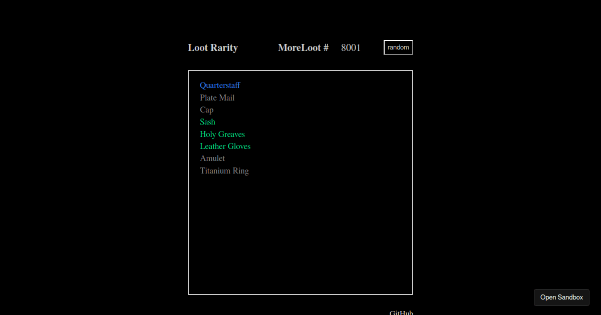 Loot Rarity − MoreLoot - Codesandbox
