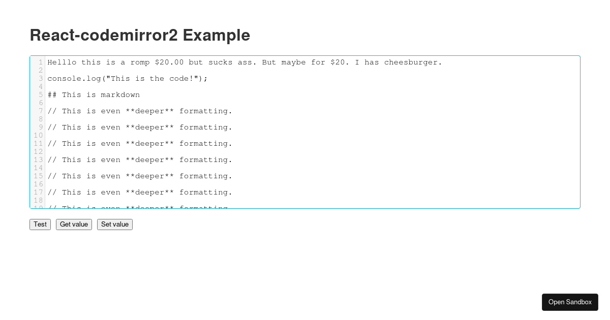 React Codemirror2 Test Forked Codesandbox