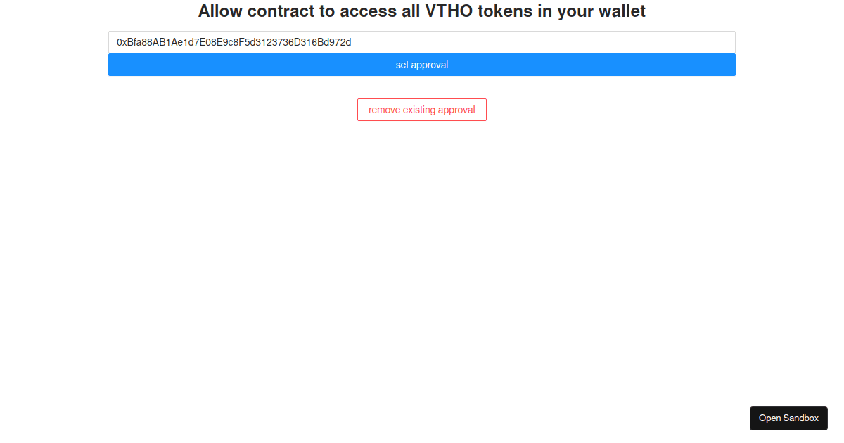 Approve access to all VTHO Tokens - Codesandbox