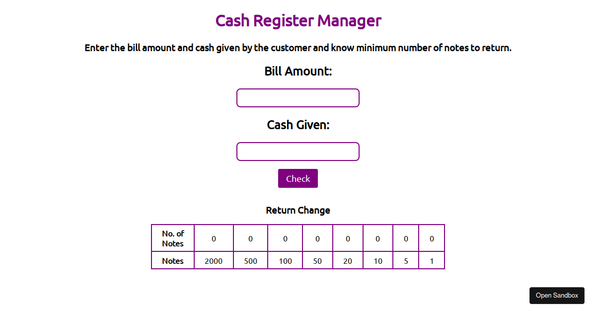 Cash Register manager (React) - Codesandbox
